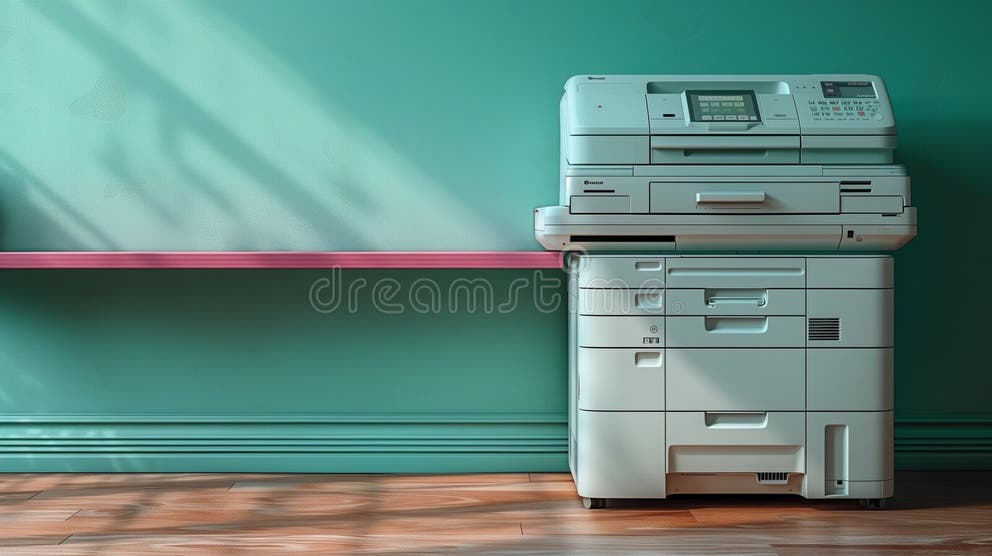 A Light Grey Office Printer with Multiple Drawers and a Digital ...