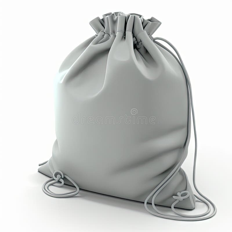 Light Grey Textile Backpack Mockup with Tied Ropes on White Stock Photo ...