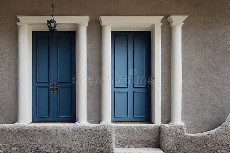 Light Grey Walls of Building and Narrow Front Door of House Stock ...