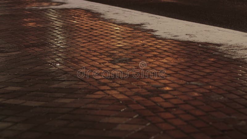 The Light from the Headlights of Cars is Reflected on the Slippery ...