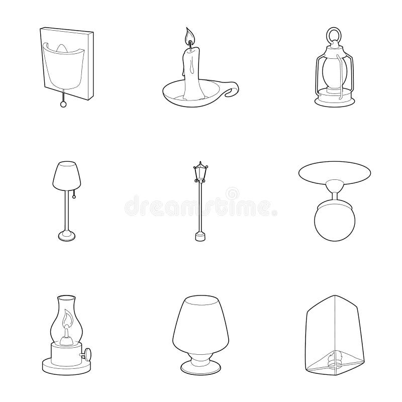 Light for Home Icons Set, Outline Style Stock Vector - Illustration of ...