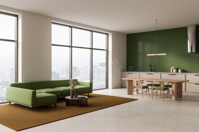 Light Home Interior with Chill and Cooking Corner, Panoramic Window ...