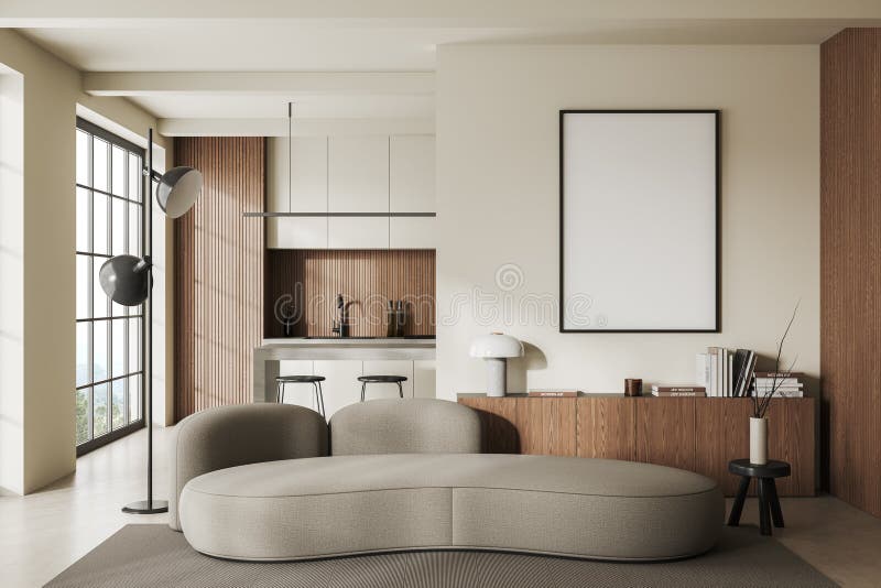 Light Home Studio Interior with Chill and Kitchen Zone. Mock Up Frame ...