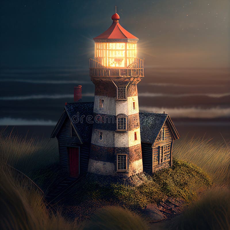 Light House in the Lonely Place Image Generative Ai Stock Illustration ...