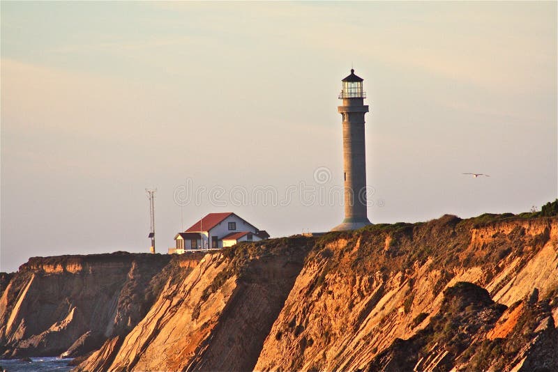 The Light House at Point Arena, Ca 2 Stock Photo - Image of blue, moss ...