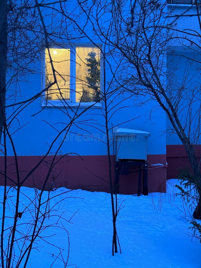 Light from a House Window in Winter Stock Photo - Image of blue, garden ...