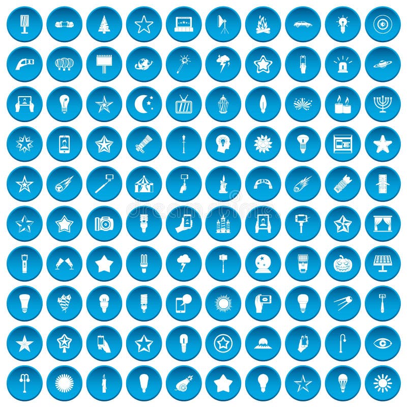 100 light icons set blue stock vector. Illustration of fireworks - 96538919