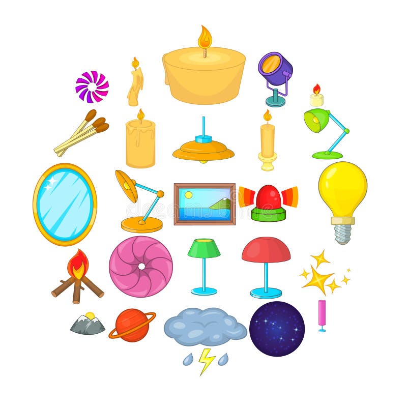 Light Icons Set, Cartoon Style Stock Vector - Illustration of lantern ...