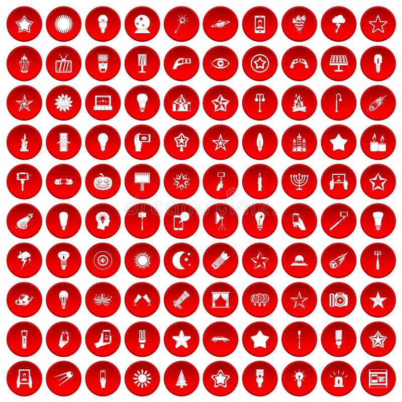 100 light icons set red stock vector. Illustration of flash - 96649194