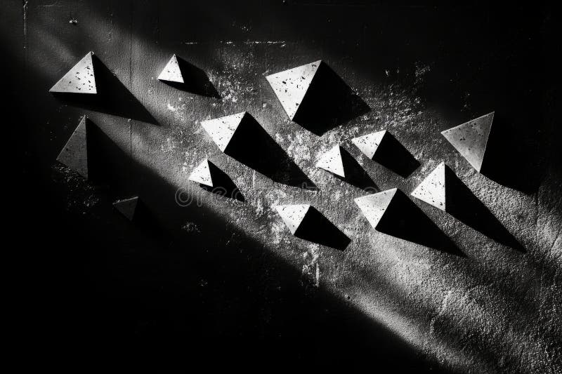 Light Illuminating Concrete Triangles Fixed on a Dark Wall, Creating ...