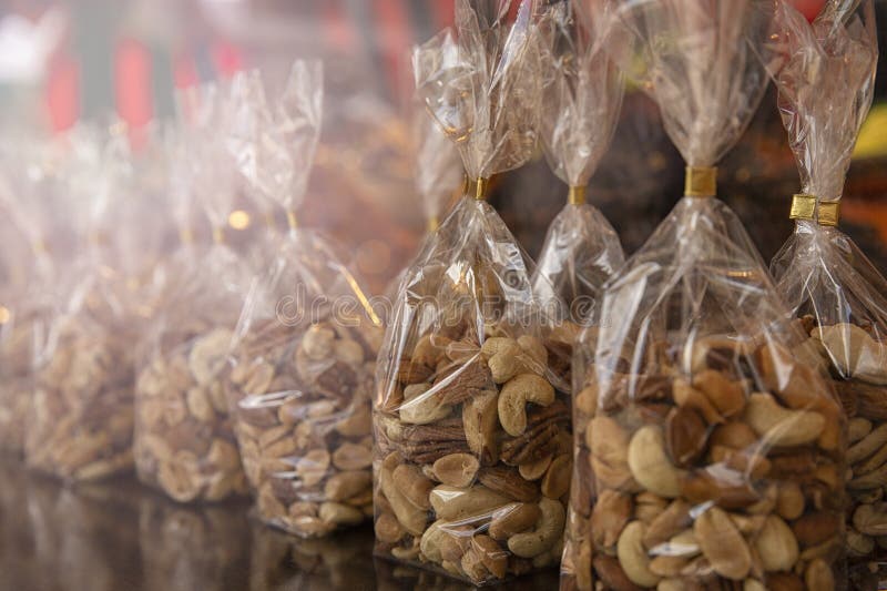 Light Illumination.assorted Nuts in a Package on the Counter. Eastern ...