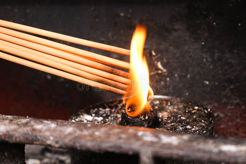 Light the Incense Sticks by the Fire of Lanterns Stock Image - Image of ...