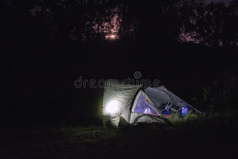 Light Inside Tent at Night in the Forest Stock Photo - Image of bubbles ...