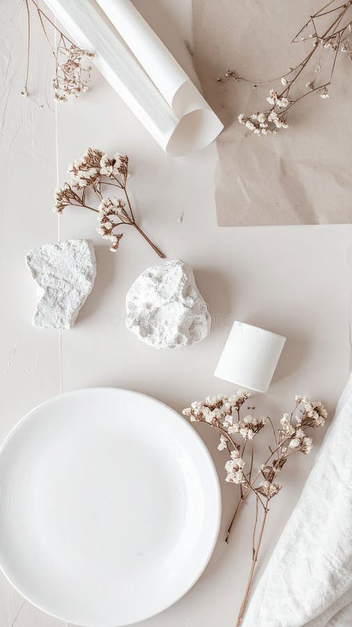 Light Ivory Moodboard with Plaster Textures Fabrics and Dried Flowers ...