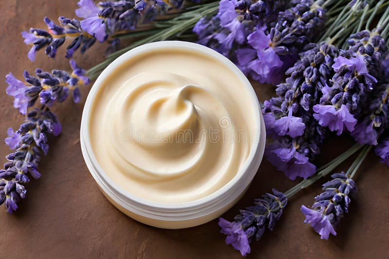 Light Jar for Presentation of Cream on a Dark Background with Lavender ...