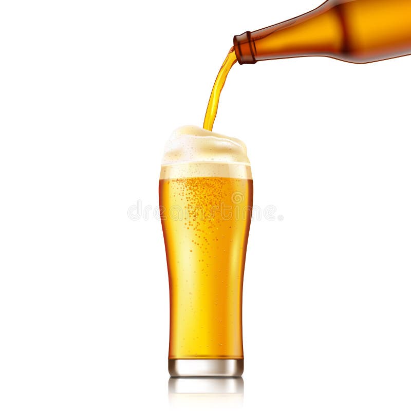 Light Lager Beer Flows from Bottle in Glass Stock Vector - Illustration ...