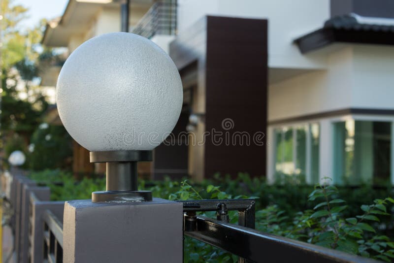 Light Lamp on Front Gate of Decoration Residential Stock Photo - Image ...