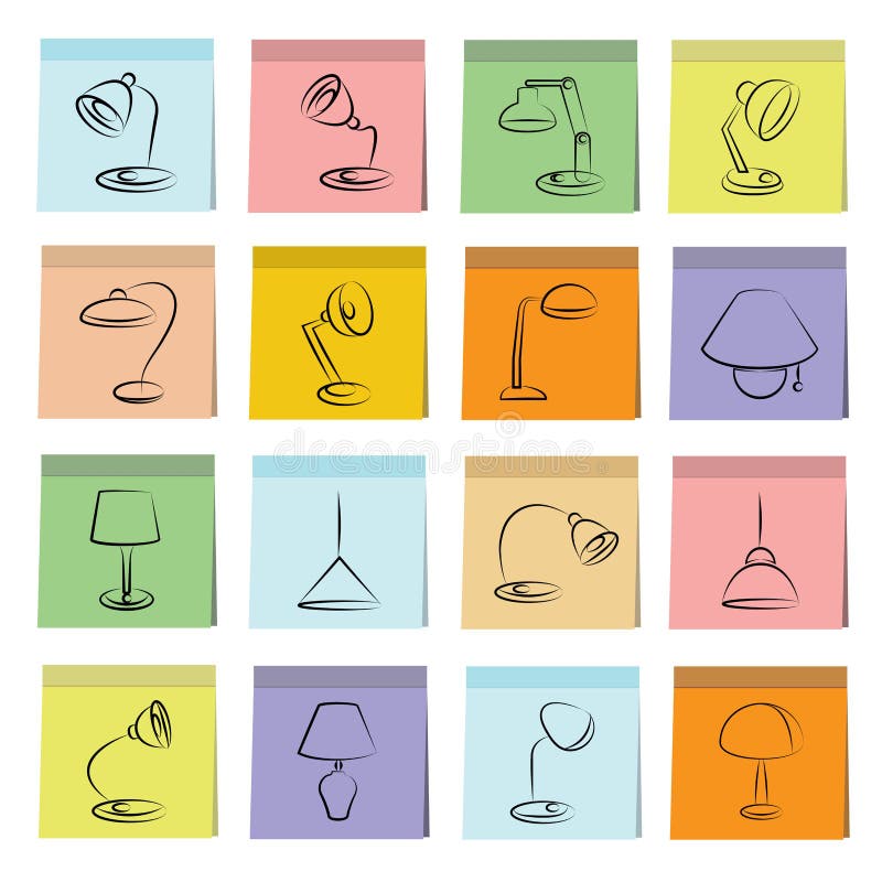 Light Lamp Icons Sticky Note Paper Stock Illustration - Illustration of ...
