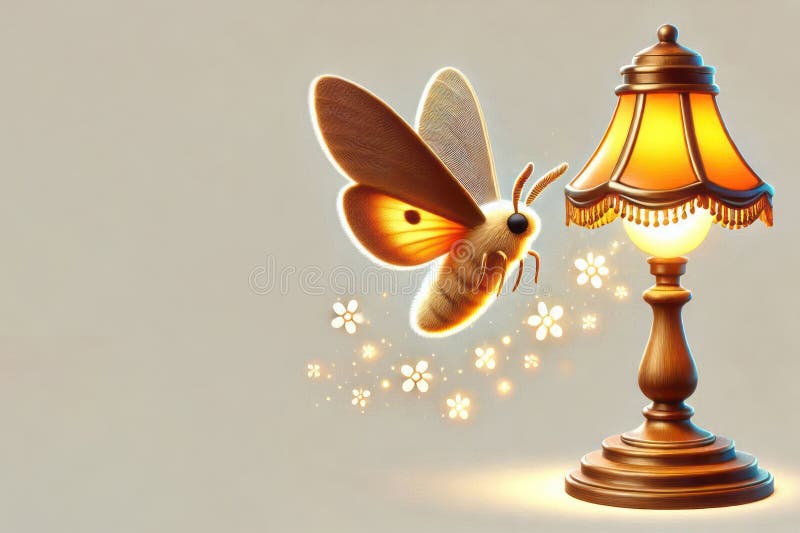The Light of a Lamp and a Moth in Flight. Space for Text. Stock Photo ...