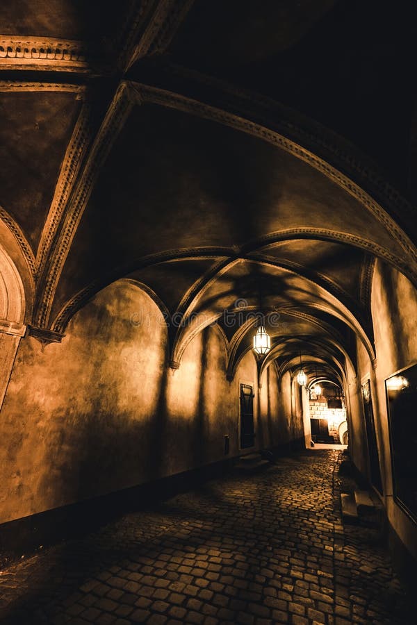 Light from the Lamp and the Shadows in the Mysterious Corridor in Old ...