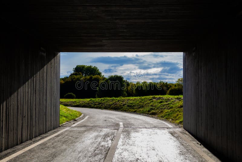 Light and Landscape at the End of a Dark Square Tunnel Stock Image ...