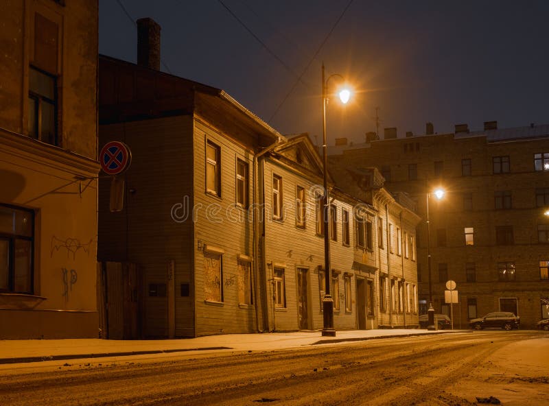 The Light of Lanterns on the Winter Night Streets of Riga 1 Stock Photo ...