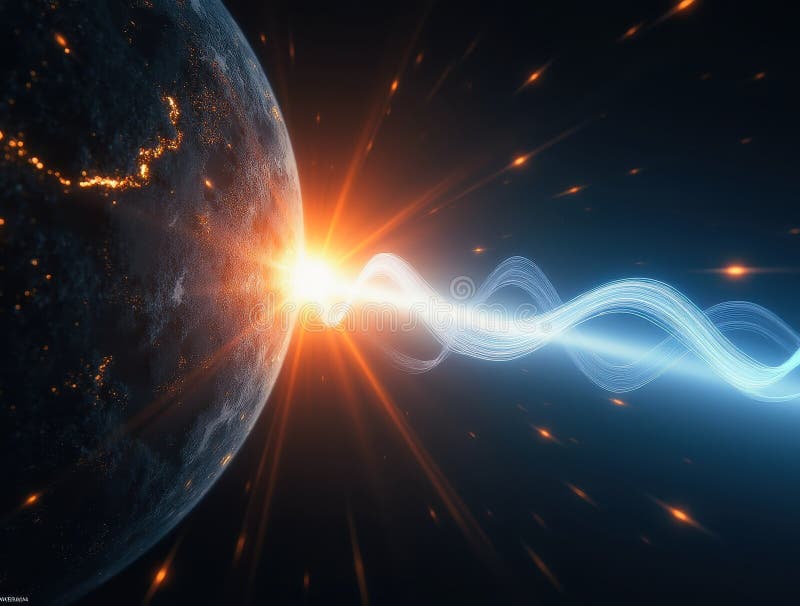 Light Leaving Planet Earth: Speed of Light Concept Stock Illustration ...