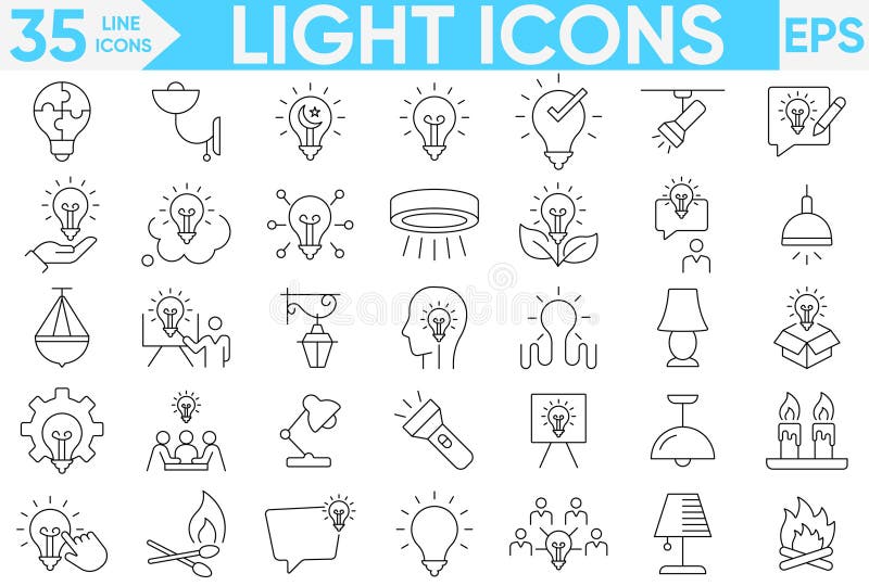 Light Line Icons Set.a Set of Light Bulb Icon on White Background Stock ...