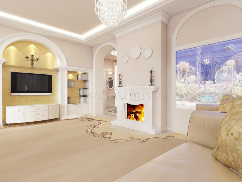 Light Living Room in Light Classical Style with Art Deco Elements, with ...