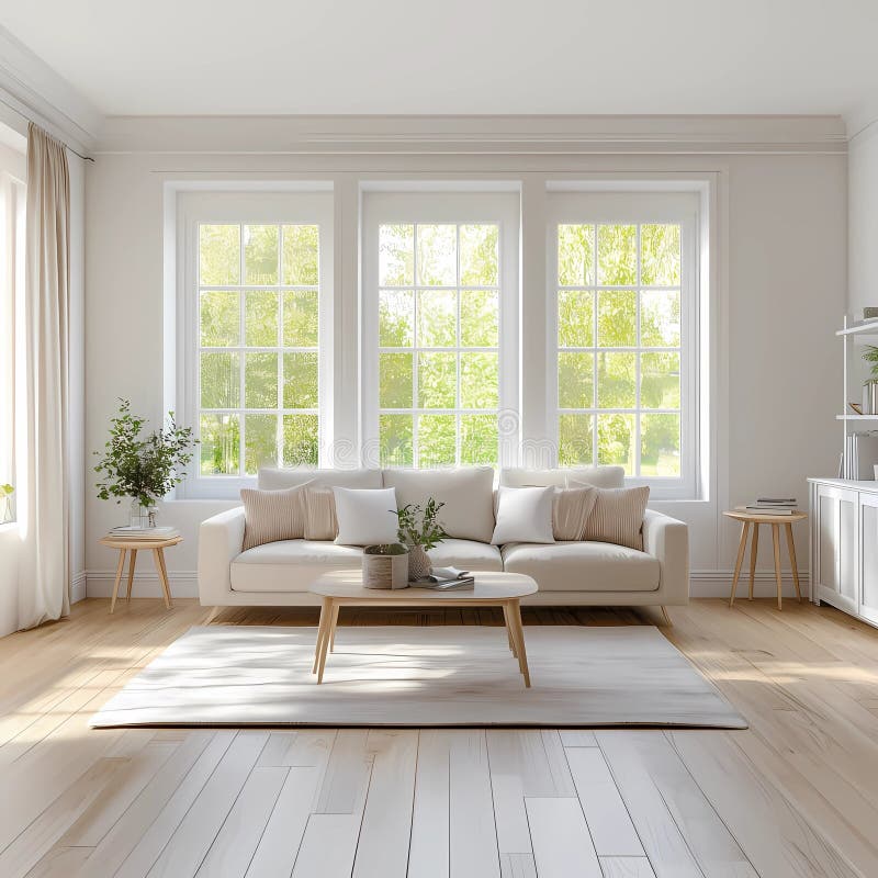 Light Living Room with Window, Table and Comfortable. Generative AI ...
