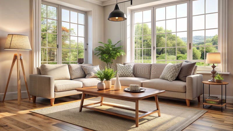 Light Living Room with Window, Table and Comfortable. Generative AI ...