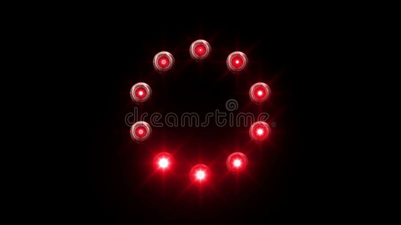 Light Loading Wheel - 30fps Spinning Loop - Red Lights Shining on Black ...