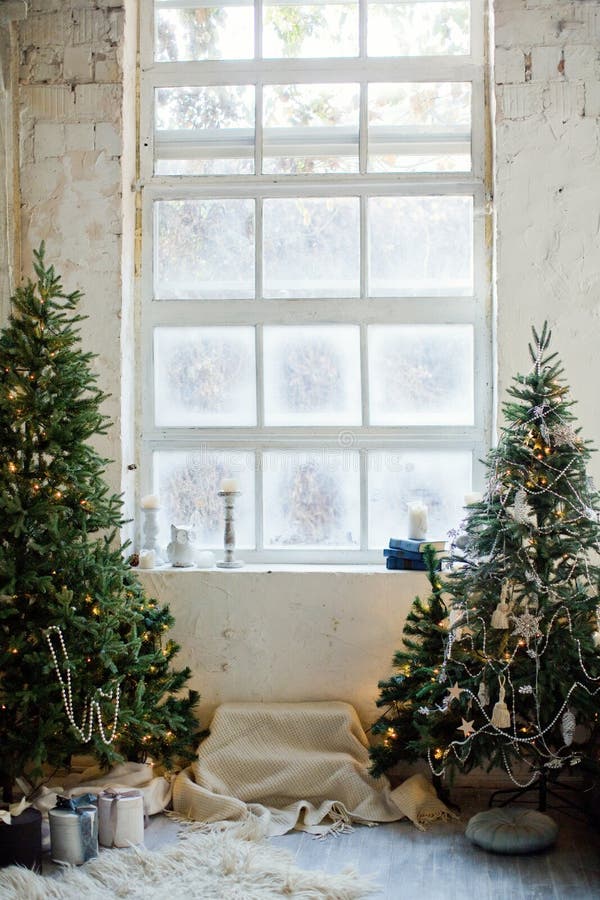 Loft Christmas room stock image. Image of interior, design - 77123801