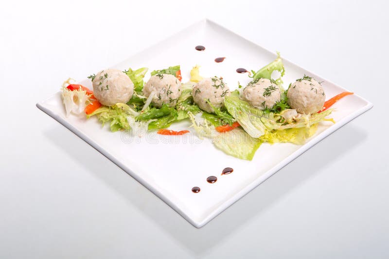 Light Lunch Wiht Rice Patties and Salad Stock Photo - Image of isolated ...