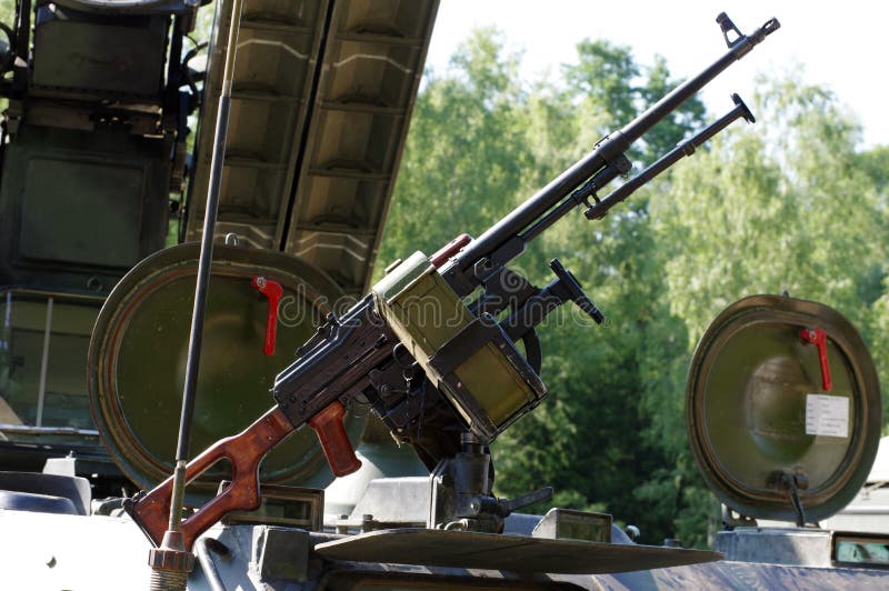 Machine Gun on Armored Vehicle. Black and White Photo Stock Photo ...