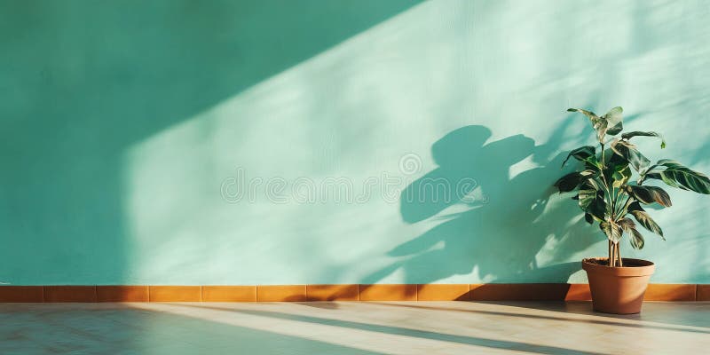 Light Mint Green Wall with Soft Grunge Patterns and a Potted Plant ...