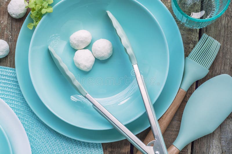 Light Mint and White Colored Tableware Set: Serving Plates, Bowls, on ...