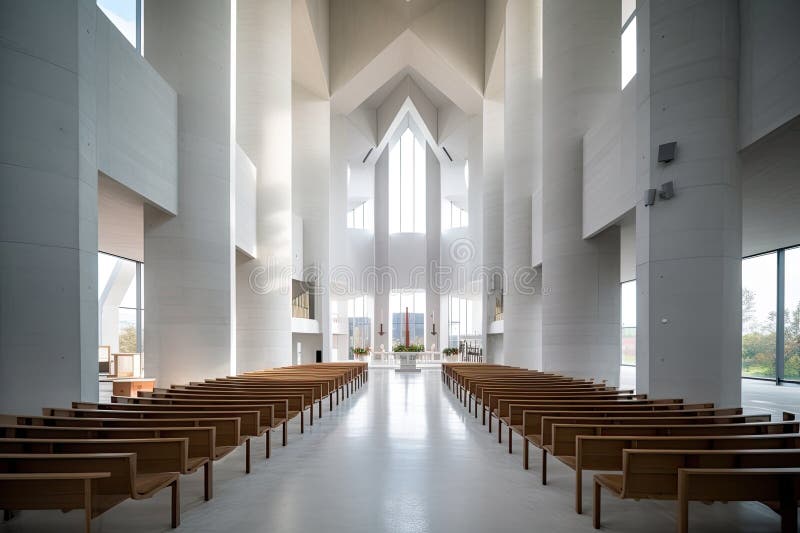 Light Modern Church with Large Windows and Benches. Generative Ai Stock ...