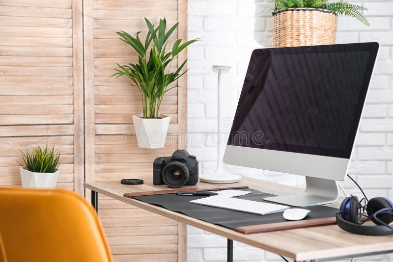 Light Modern Interior of Working Place Stock Image - Image of house ...