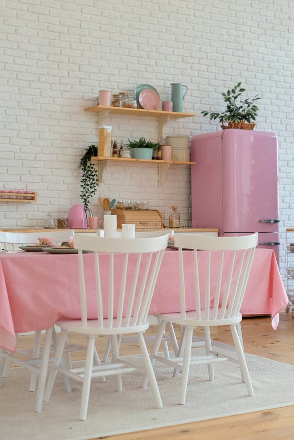 Light Modern Kitchen with White and Rose Colours. Stock Image - Image ...