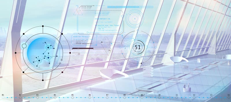 Light Modern Office Panorama with Abstract Infographics. Stock ...
