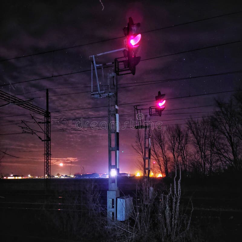 Light of Moon and Railway Signal Stock Image - Image of railwaysignal ...