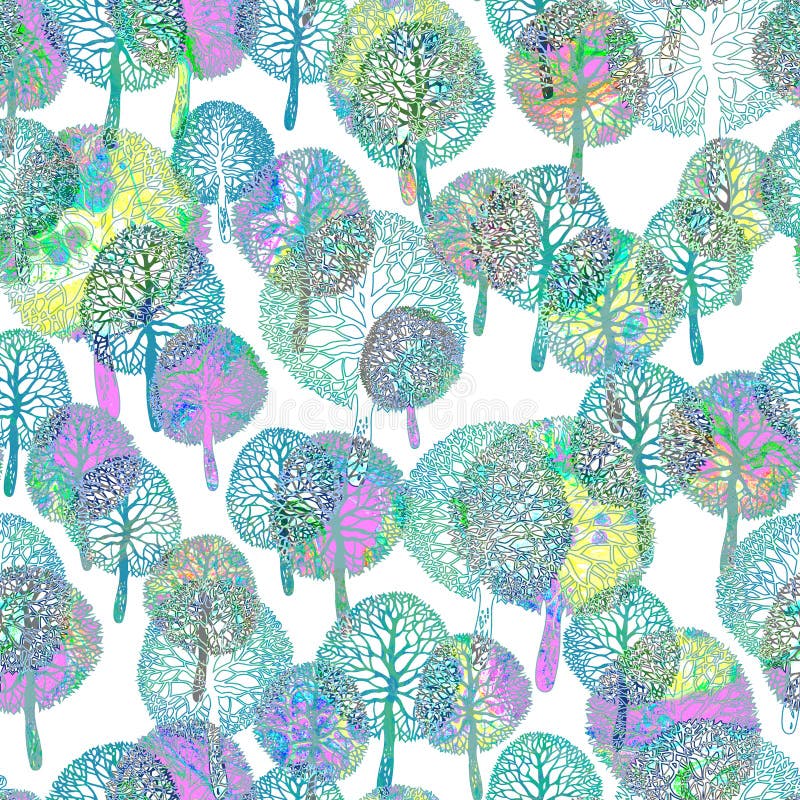 Light Natural Hand Drawn Seamless Pattern with Doodle Trees. Stock ...