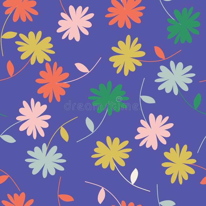 Light Navy Blue with Whimsical Flowers Seamless Pattern Background ...