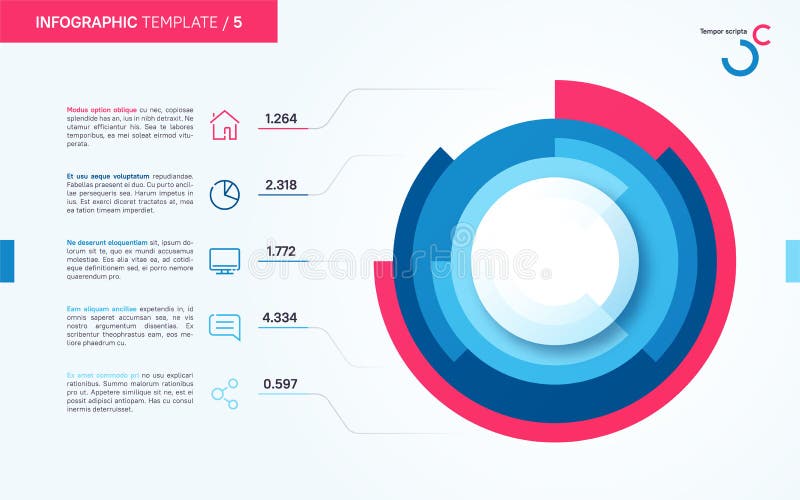 Light and Neat Vector Infographic Circle Chart Template. Five Options ...