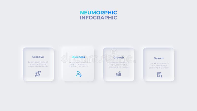 Light Neumorphic Horizontal Progress Diagram with 4 Square Elements ... Light Neumorphic Horizontal Progress Diagram with 4 Square Elements ...