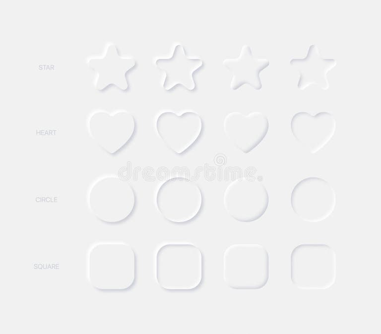 Light Neumorphic Vector Design Elements Rounded Star Heart Circle Square in Different Variations ...