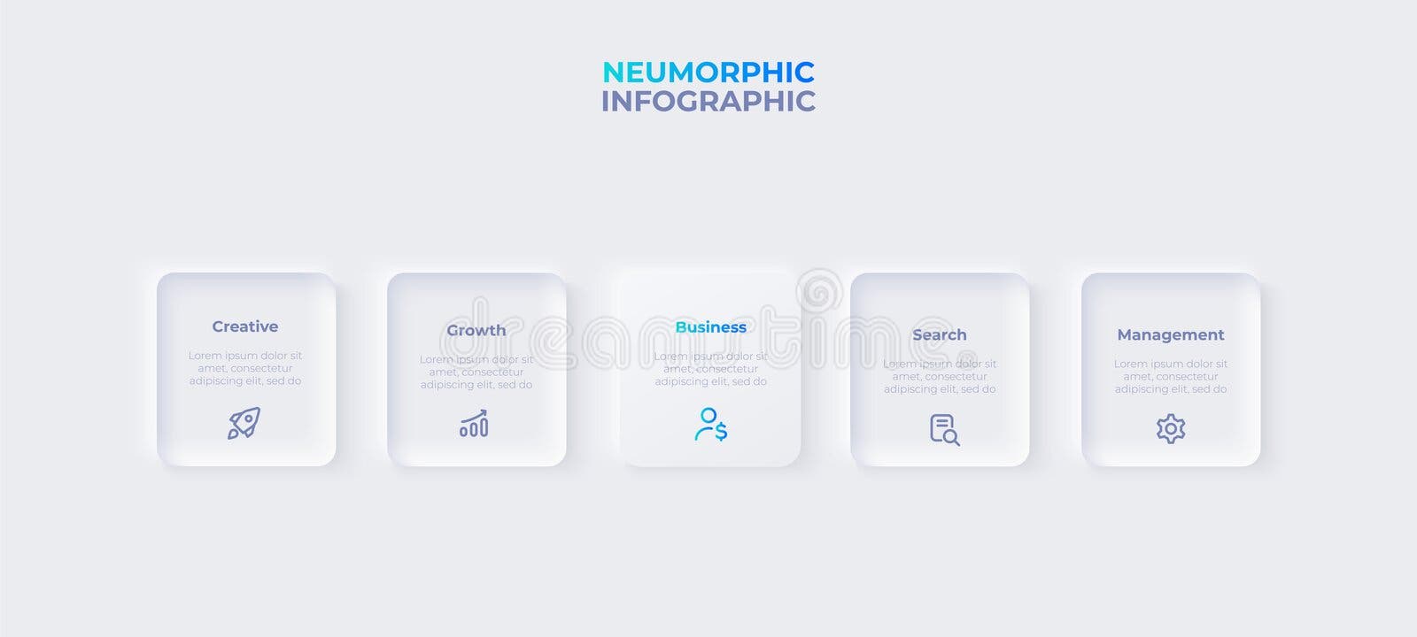 Light Neumorphism Horizontal Progress Diagram with 5 Square Elements ...