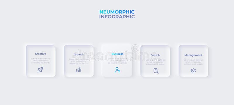 Light Neumorphism Horizontal Progress Diagram with 5 Square Elements ... Light Neumorphism Horizontal Progress Diagram with 5 Square Elements ...