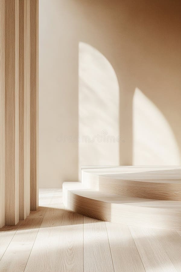 Light Oak Wood Texture Glows Under Soft Warm Lighting, while Gentle ...